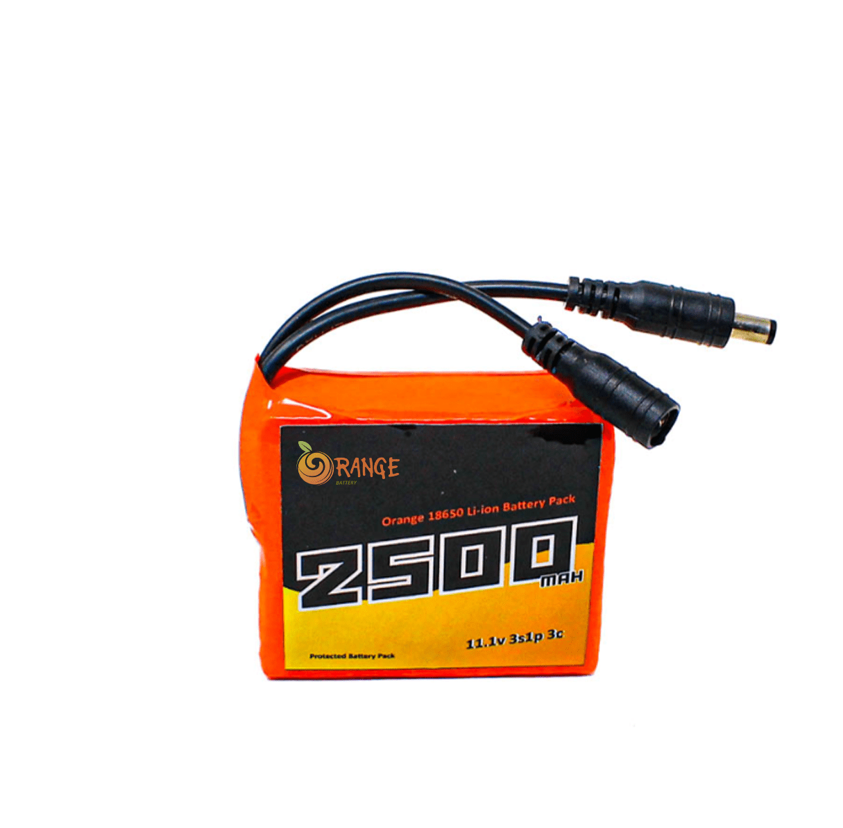 Orange NMC 18650 11.1V 2500mAh 3C 3S1P Li-Ion Battery Pack with DC Jack Male & Female - Robo Nepal